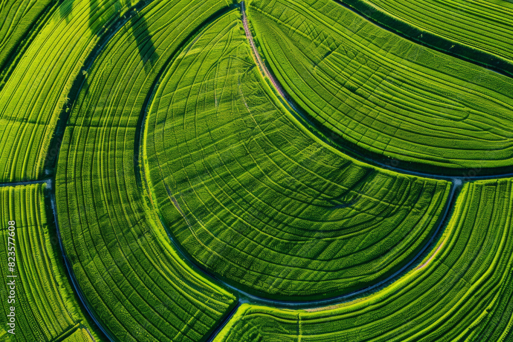 Aerial view of circular crop patterns created by center-pivot ...