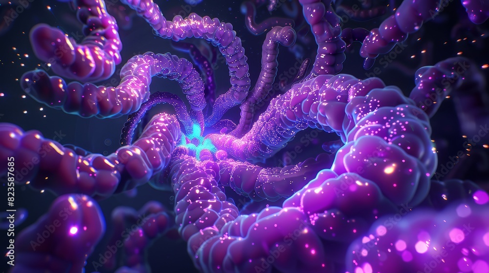 High-angle view, CG 3D visualization of AI scanning intestines to ...