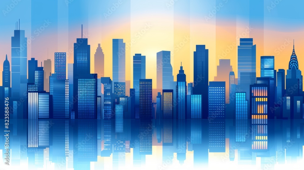 Minimalist urban vector art modern city skyline in crisp daylight ...