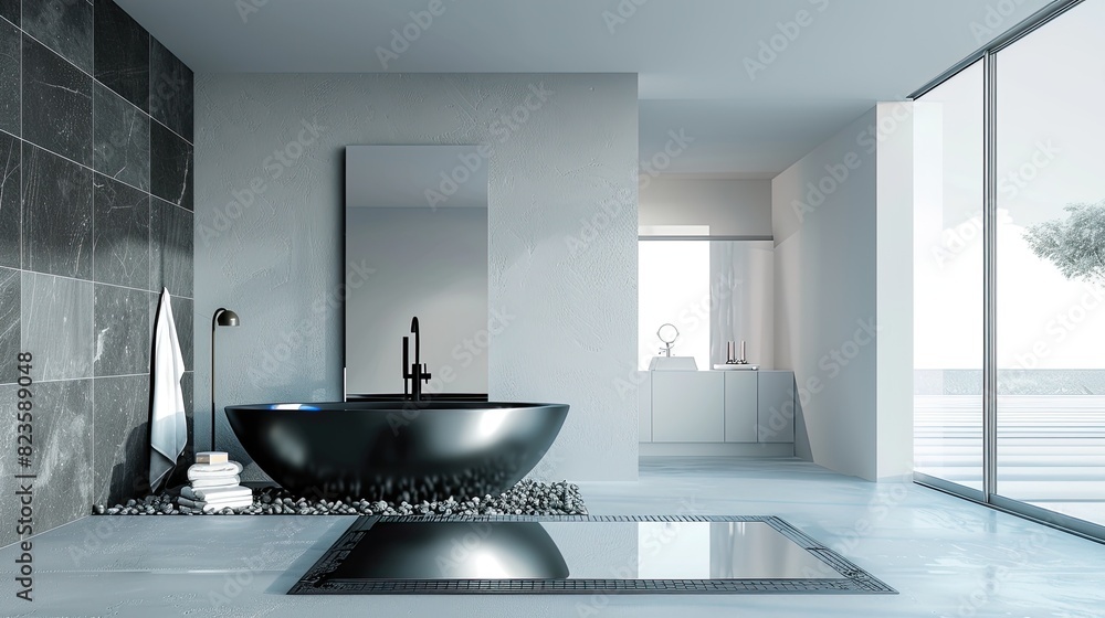 contemporary bathroom with an infinity mirror, a sleek black ...