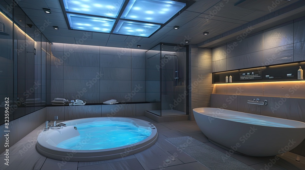 modern bathroom with a ceiling of adjustable LED panels mimicking ...