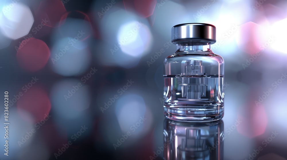 Low-angle view, photorealistic rendering, insulin vial on a reflective ...