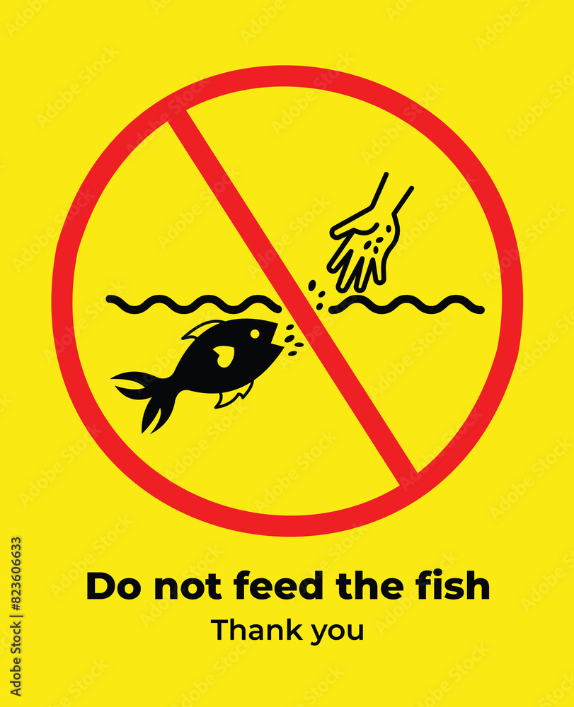 Do not feed the fish banner sign illustration with red circle cross ...