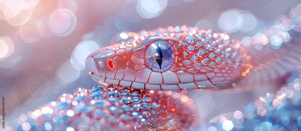 3D snake, New Year, made of clear diamonds, shiny translucent, simple ...