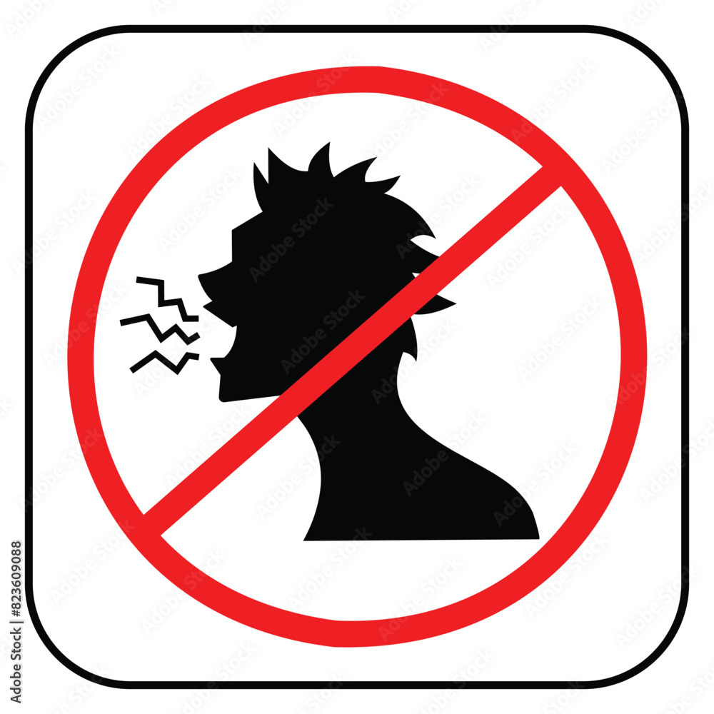 No shouting icon sign illustration with red circle cross isolated on ...