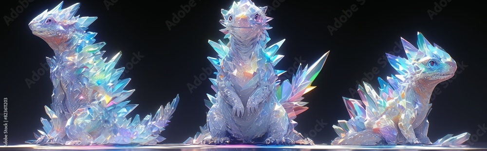 3D tuatara made of clear diamonds, shiny translucent, simple bright ...