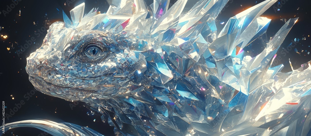 3D tuatara made of clear diamonds, shiny translucent, simple bright ...