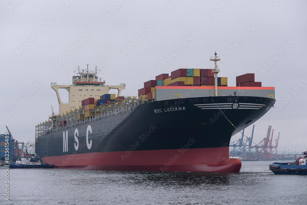 GDYNIA, POMERANIAN REGION - POLAND - MARCH 13, 2024: A container ship ...