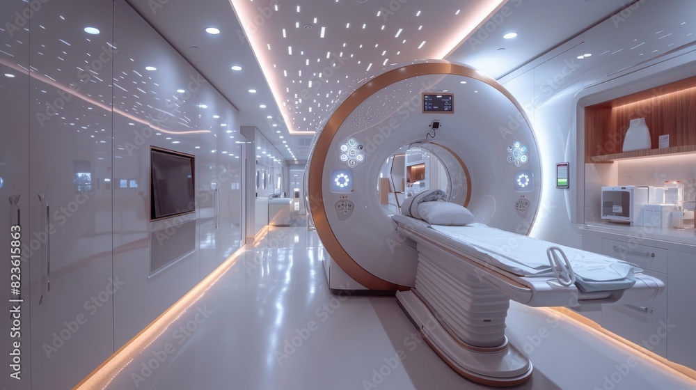 An upscale CT scan room with a built-in starlight ceiling to create a ...