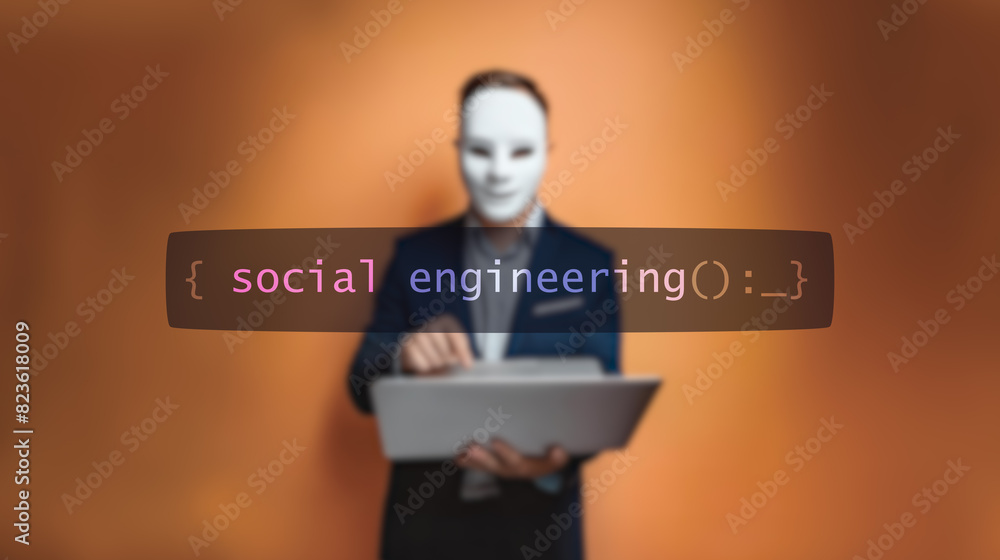 Cybersecurity concept social engineering on foreground screen, hacker ...