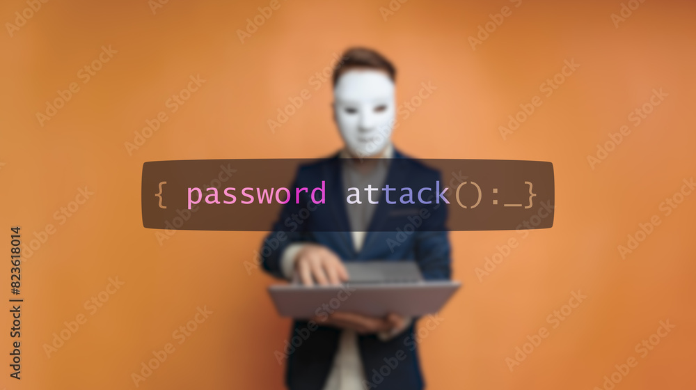 Cybersecurity concept password attack on foreground screen, hacker ...