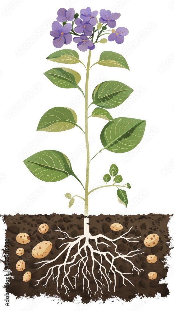 potato plant anatomy on field grow up in farming concept leaf structure ...