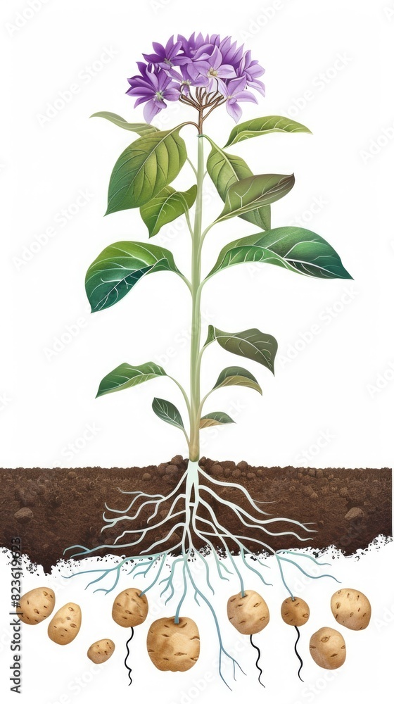 potato plant anatomy on field grow up in farming concept leaf structure ...