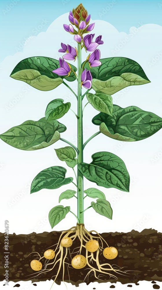 potato plant anatomy on field grow up in farming concept leaf structure ...