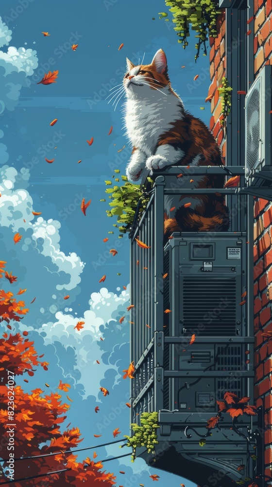 2D outline vector platform game. In modern city street scene above ...