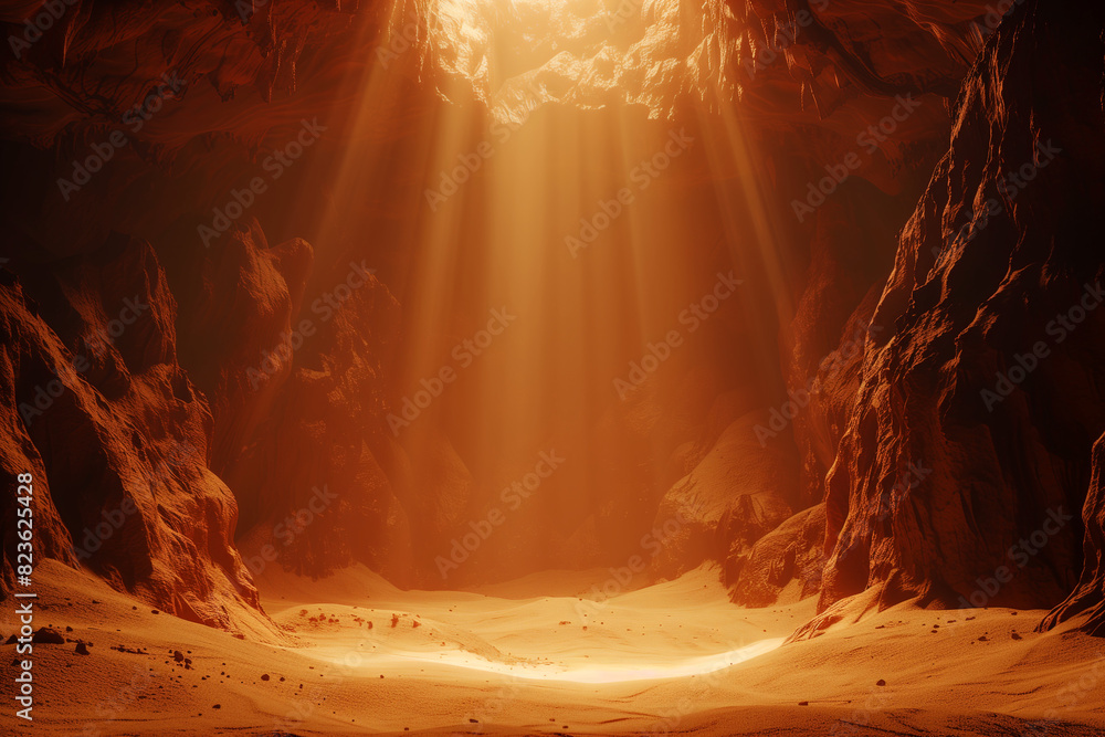 Product display on desert cave background. Podium showcase in sand rock ...