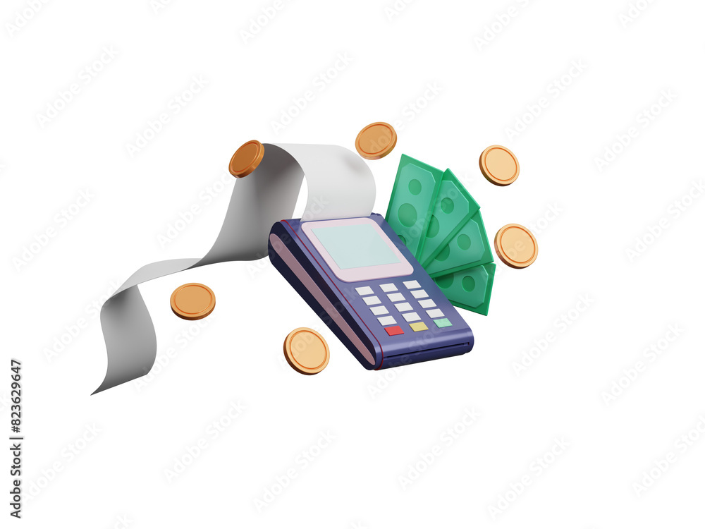 Pos terminal with receipt and coins icon on transparent background ...
