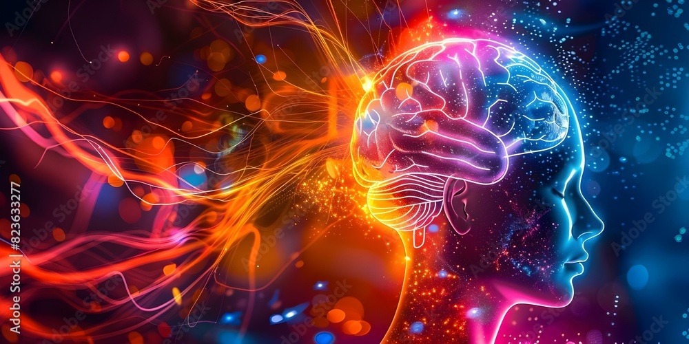 Human head silhouette with glowing data analysis happening inside the ...