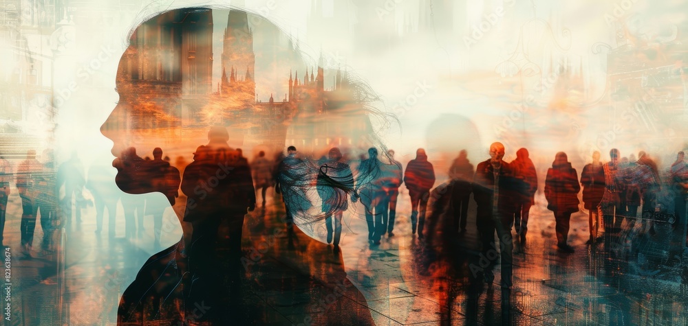 Concealed identity in a crowd copy space, hidden presence, ethereal ...