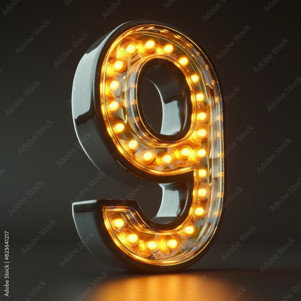 Number 9 neon sign number nine on a dark background Stock Illustration ...
