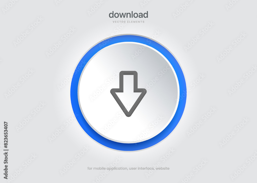 3D download button icon. Upload icon. Down arrow bottom side symbol ...