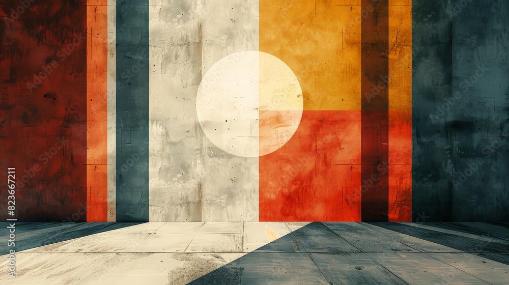 An abstract background with a reminiscent theme, featuring soft, faded colors and simple shapes ...