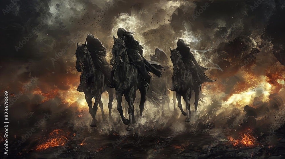 ominous four horsemen of the apocalypse riding biblical end times ...