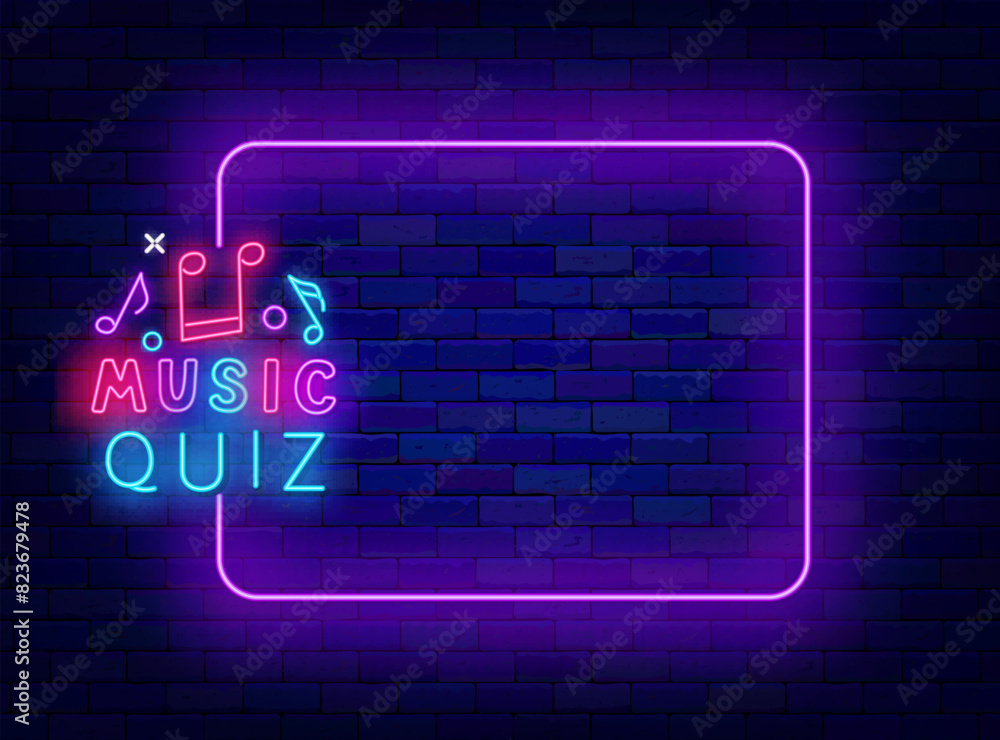 Music quiz neon advertising. Television melody show and game. Guess ...