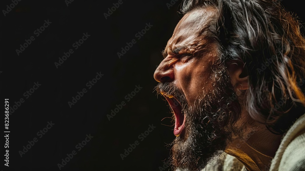 side profile of jesus christ shouting in anger cleansing of the temple ...
