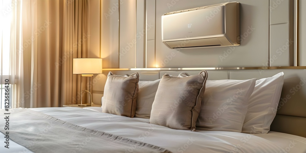 Hotel room with wallmounted air conditioning unit for guest comfort ...