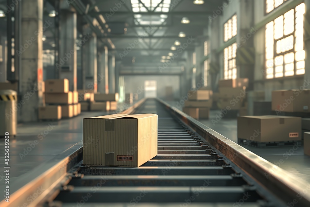 Cardboard boxes animated on a conveyor belt in a trench. Generative Ai ...