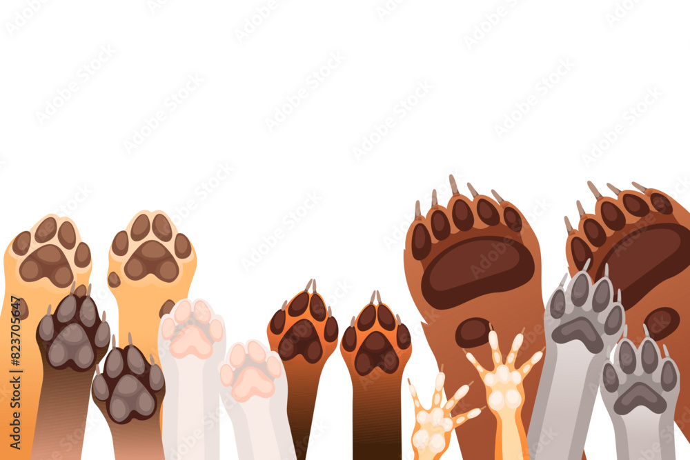 Animal paws in a row brown bear fox wolf and dog vector illustration ...