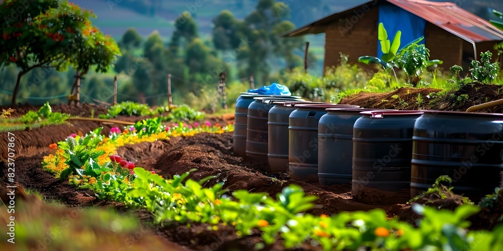 Tranquil farm with sustainable water conservation system and rainwater ...