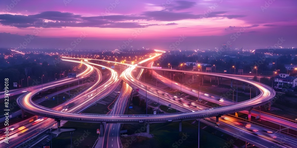 Heavy traffic flow leading to congestion at highway interchange ...