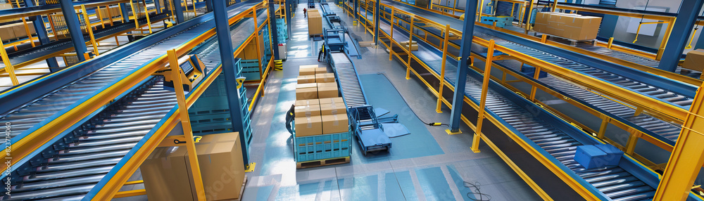 Online Retail Distribution Center Floor: Displaying conveyor belts ...