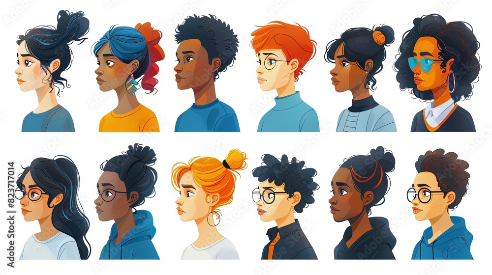 People avatars set. Young men and women with thinking face expressions ...