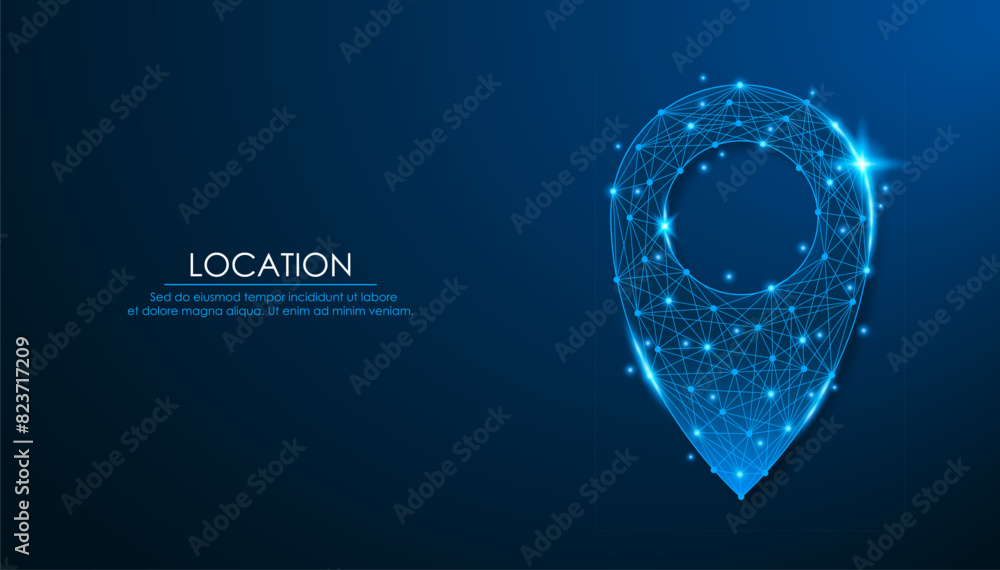 Map location pointer, low poly design. Map pin or navigation pointer. Low poly wireframe ...