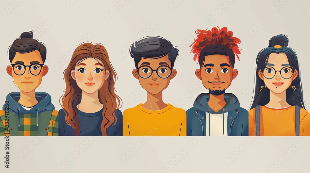 People avatars set. Young men and women with thinking face expressions ...