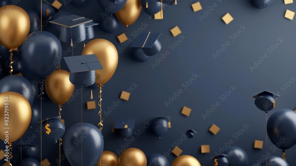 Graduation backdrop with balloons on light back scene , gratulation ...