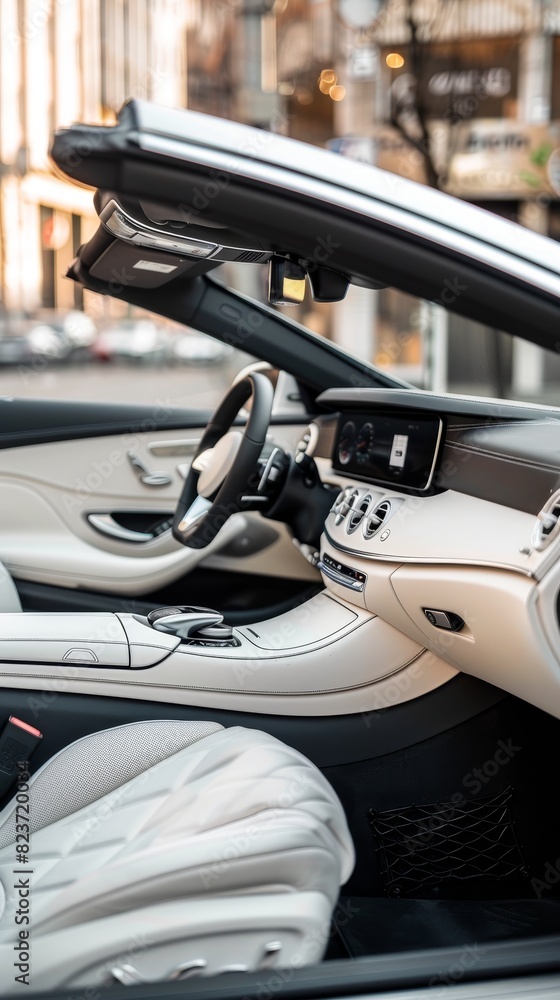The convertible car's interior is highlighted in this image, with a ...