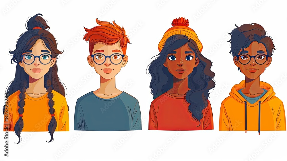 People avatars set. Young men and women with thinking face expressions ...