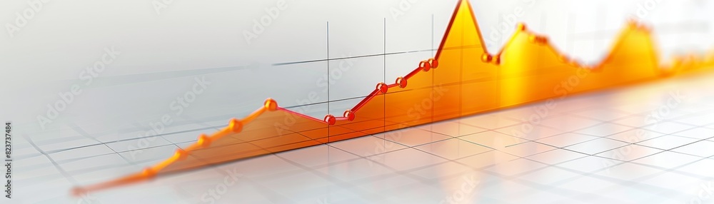 3D graph with a line rising to the right, isolated, white background ...