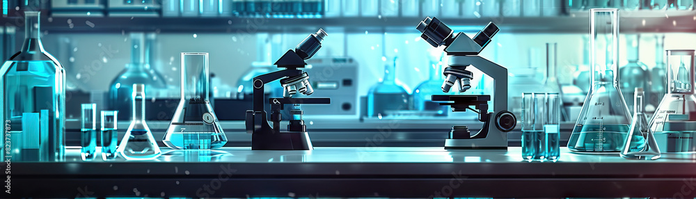 Laboratory Floor: Displaying lab equipment, test tubes, microscopes ...