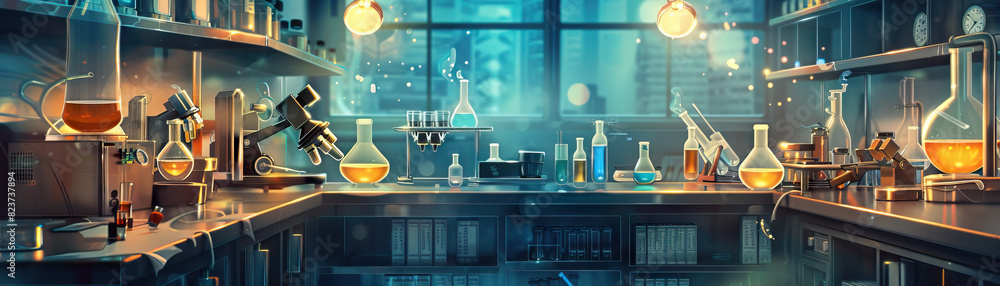 Laboratory Floor: Displaying lab equipment, test tubes, microscopes ...