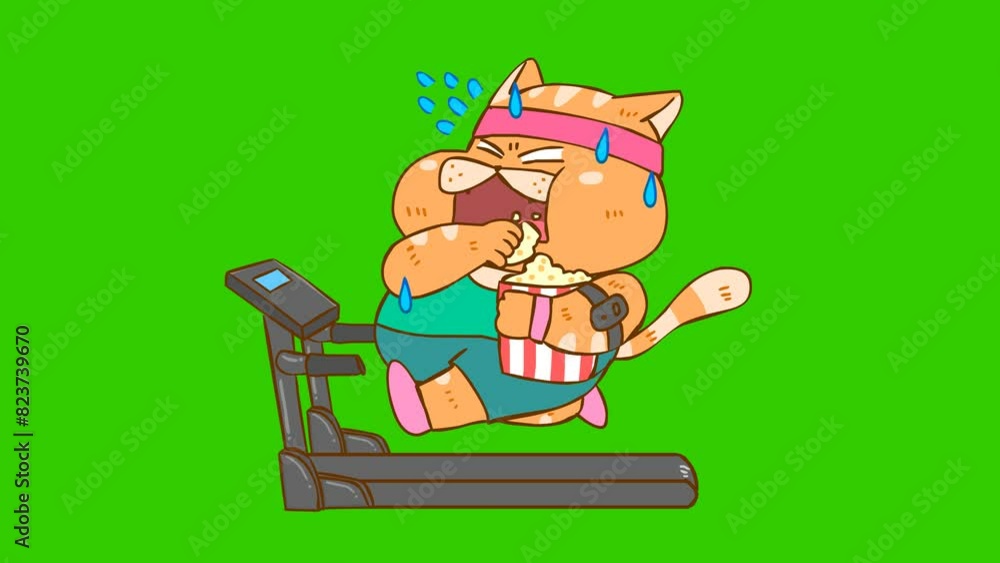 Animated Fat Cat Running on Treadmill with Green Screen Stock Video ...