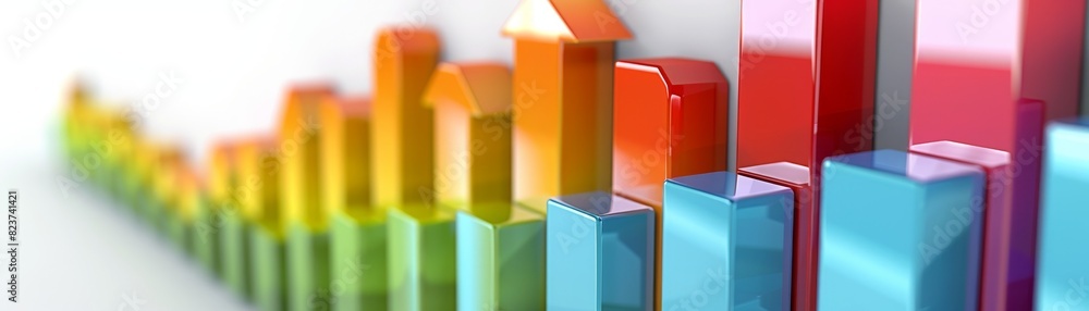 Bar graph with each bar getting taller and an upward arrow, isolated ...