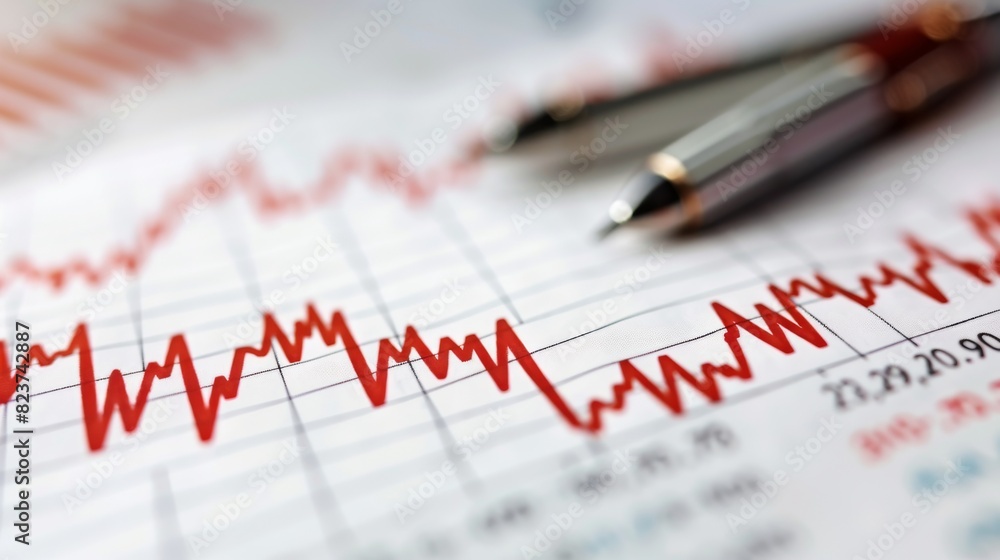 Multiple downwardtrending lines on a graph, isolated on white ...