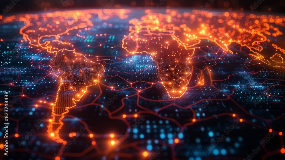 World map with glowing trade routes illustrating global connections ...