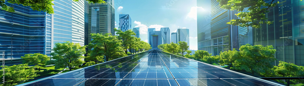 Solar Panel Arrays: Close-up of solar panel arrays, green roofs, and ...