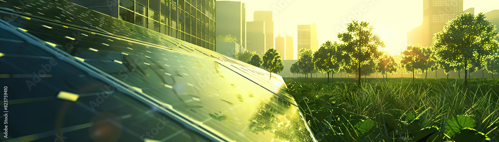 Solar Panel Arrays: Close-up of solar panel arrays, green roofs, and ...